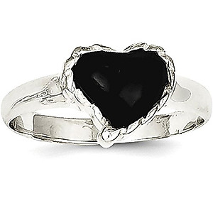 925 Sterling Silver Black Onyx Heart Love Ring Size 6