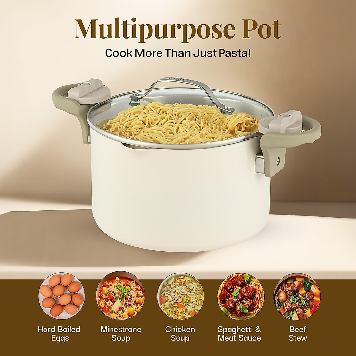 Gotham Steel 8 Quart Large Stock Pot Multipurpose Pasta Pot with Strainer Lid, As Seen On TV, Nonstick Cooking Pot + Pasta Strainer Pot with Lid, Spaghetti Pot, Kitchen Gadgets Dishwasher Safe