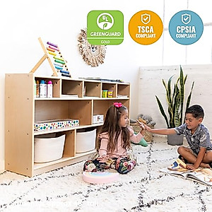 ECR4Kids 5+5 Mobile Storage and Tray Cabinet, Classroom Furniture, Natural