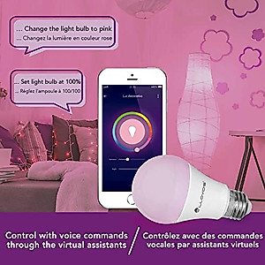 Lloyd's WiFi Smart A19 Bulb, Multicolor + White Light Range (Warm White to Cool White, 2700K-6500K), Works with Alexa and Google Home, 9W, No Hub Required, Dimmable from App, for 2.4 GHz Networks