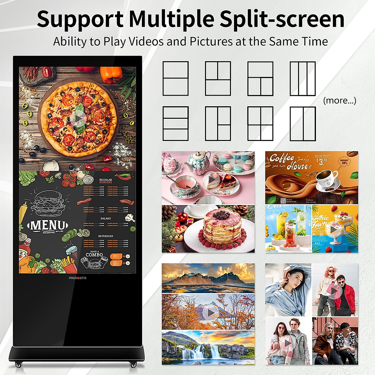 PWR4GTR 65 Inch Digital Signage Display and 55 Inch Touchscreen Kiosk Android 11.0 Commercial LCD Totem