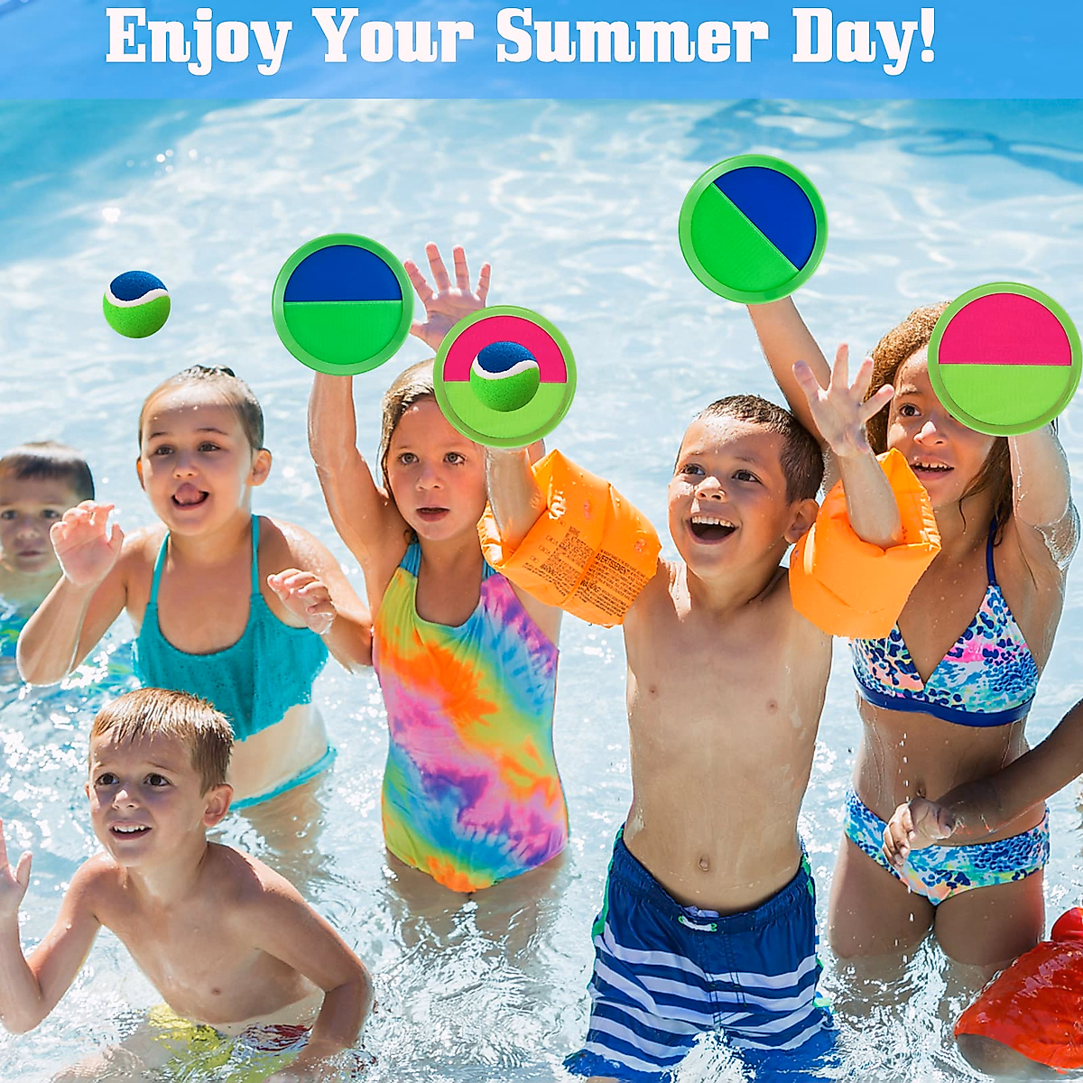 Kids Outdoor Toys, Beach Toys Toss and Catch Ball Set, Outside Yard Games for Kids with 6 Paddles 3 Balls Paddle Game Set Playground Sets for Backyard Sports Outdoor Games for Adults and Family