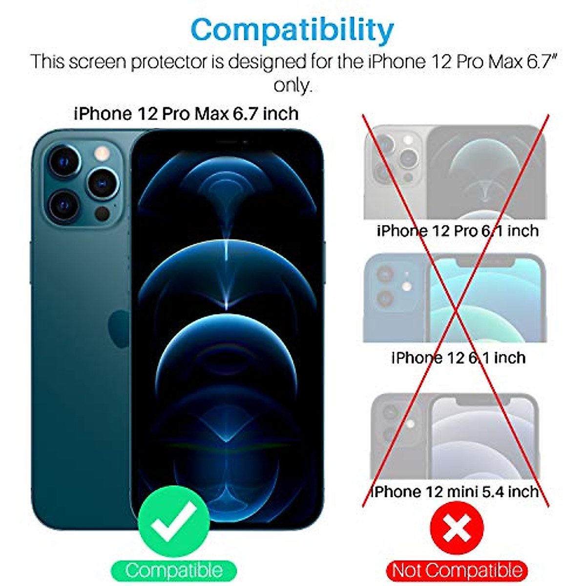 LK [3+3 Pack] 3pack Screen Protector Compatible for iPhone 12 Pro Max 6.7-inch + 3pack Camera Lens Protector, Tempered Glass, Easy Frame Installation, HD Ultra-Thin, 9H Hardness, Scratch Resistant