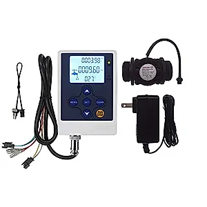 DIGITEN LCD Display Water Flow Control Meter Liquid Quantitative Controller + G1" Water Flow Hall Effect Sensor Flow Meter Flowmeter Counter 1-60L/min + DC 12V Power Adapter