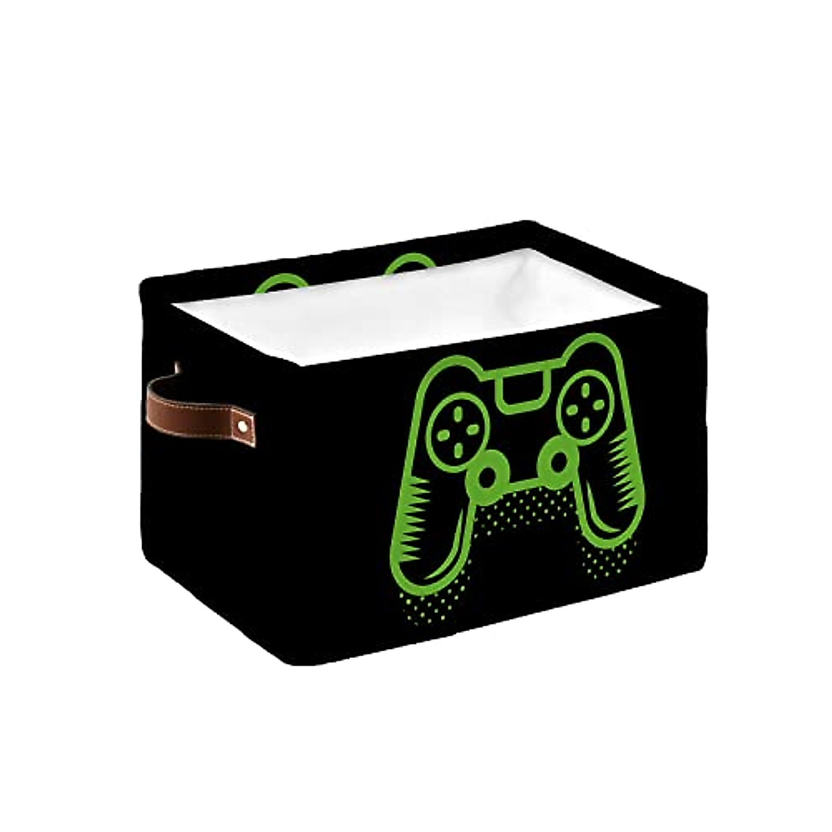 Gaming Cube Storage Organizer Bins with Handles,1PC 15x11x9.5 Inch Collapsible Canvas Cloth Fabric Storage Basket,Green Kids Game Video Games Gamepad Controller Black Kids' Toys Bin Boxes for Shelves