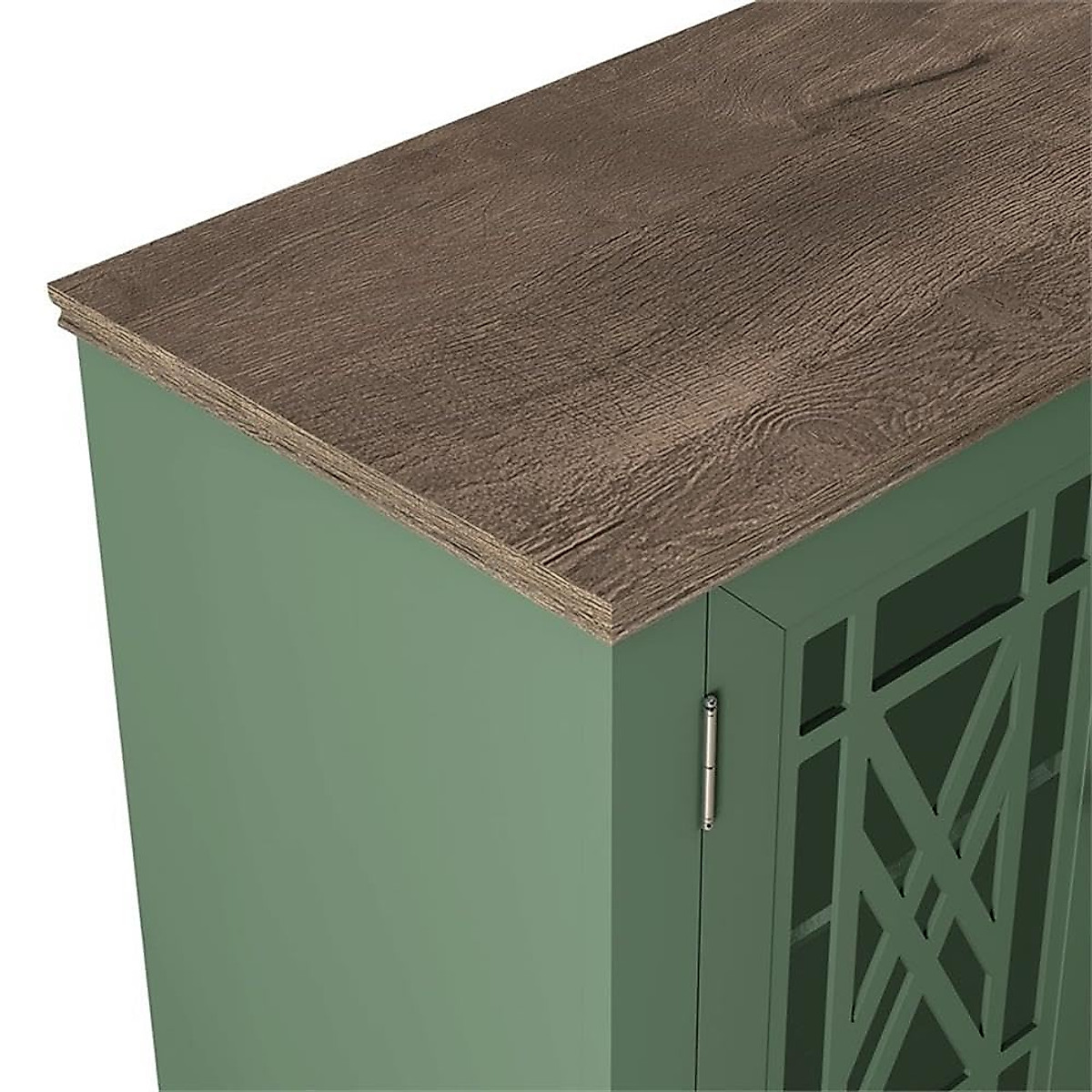 Liviland 63" Farmhouse Engineered Wood Kitchen Accent Buffet Sideboard Cabinet with 4 Glass Paneled Doors, Adjustable Shelves, Assembly Required, for Kitchen/Dining Room/Living Room/Entryway, in Green