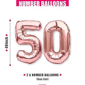 PartyForever Happy 50th Birthday Decorations for Women Rose Gold Supplies Big Set including Happy Birthday Banner with 50 and Fabulous Bday Sash for Her Party Decor