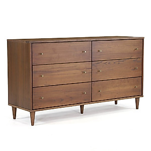Grain Wood Furniture Mid Century 6-Drawer Dresser, Brushed Walnut