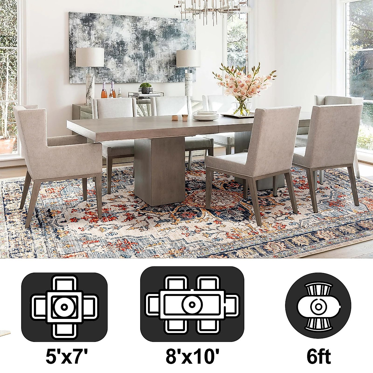 BESTSWEETIE Area Rug 8x10 Rugs for Living Room 8 x 10 Washable Rugs Non Slip Vintage Boho Living Room Rugs for Bedroom Dining Room, Distressed Floral Pattern Carpet, Beige