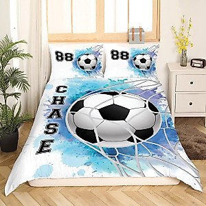 COZZBED Custom Soccer Goal with Your Name Bedding Set, 3/4Pcs Soccer Full Bedding Set, Soccer Bedding King Size Christmas Birthday Gift for Kids Adults, Soccer Bedding for KidsSoccer Team Gifts