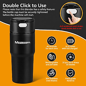 Portable Blender for Smoothies and Shakes,Personal Blender, 15 oz Vacuum Insulated Stainless Steel Keep Cold or Hot,BPA Free,USB Rechargeable,Travel Blender for Anywhere,Black（1 Pack)