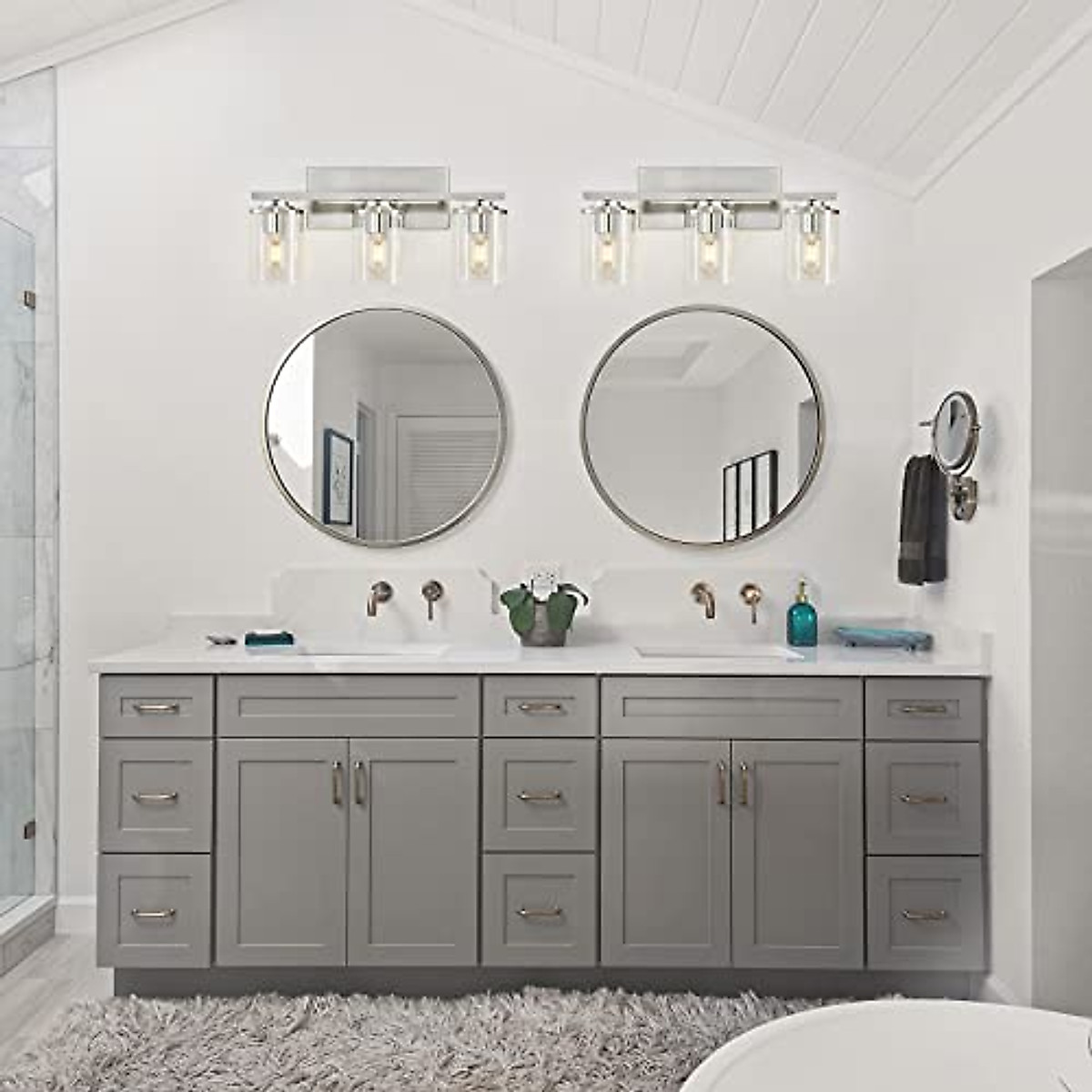 SADENICEL Brushed Nickel Bathroom Vanity Light, 3-Light Metal Wall Sconce Fixtures for Bathroom Lighting (Brushed Nickel, 3 Light)