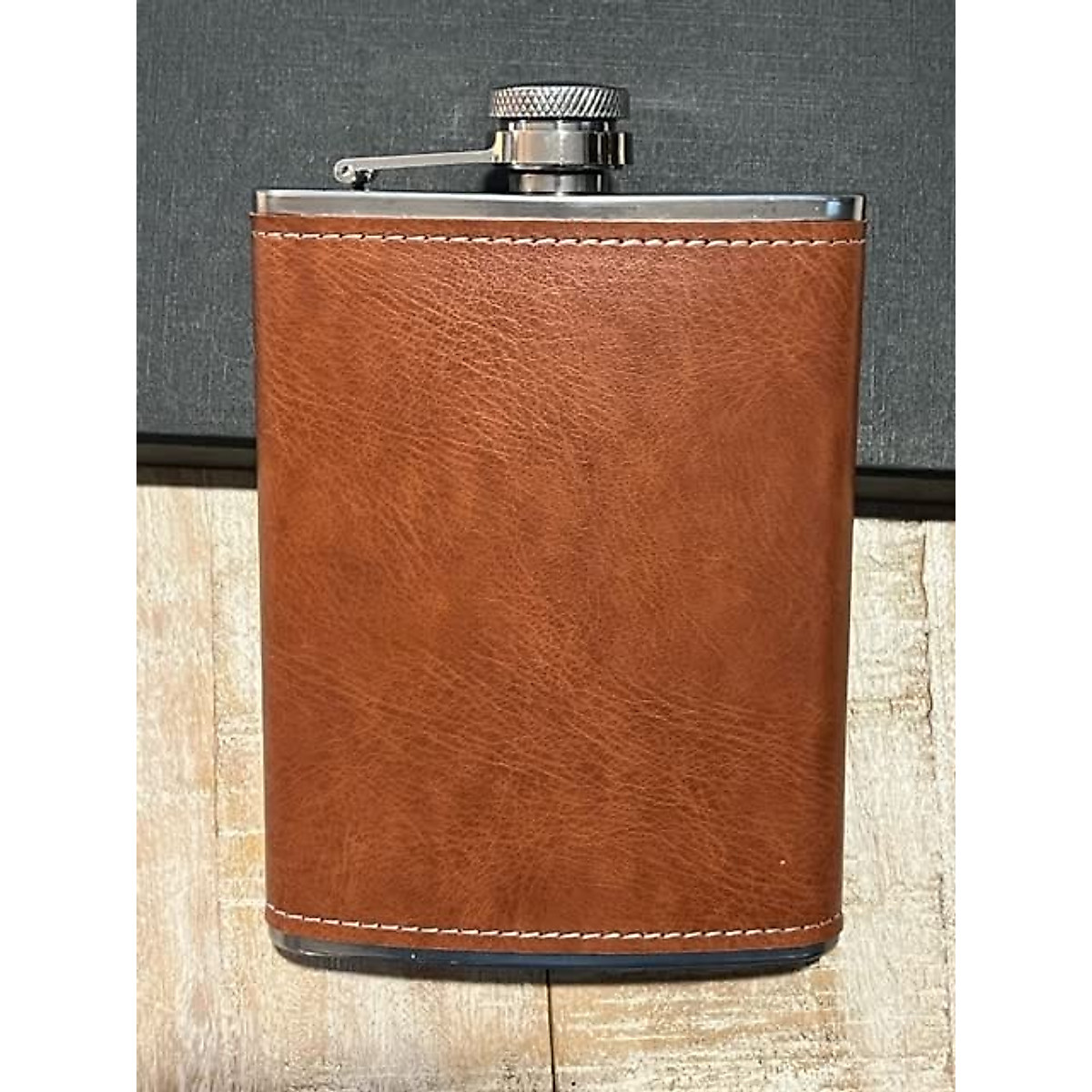 Brown Leather Hip Flask 8 Oz Stainless Steel PU Leather Wrap Flask Gift Set with 2 Cups & Funnel