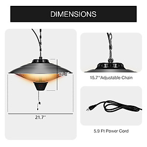 Outdoor patio hanging heater, Electric Infrared Ceiling Mounted Heater with 2 Adjustable Modes(750W/1500W), Indoor Waterproof Heater for Balcony,Courtyard,Gazebo,Garage