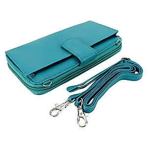 RFID-Blocking Purse - Womens Wallets RFID Blocking - Womens Crossbody Leather Purse - Zip Around Womens Clutch Wallet - Teal, L9312