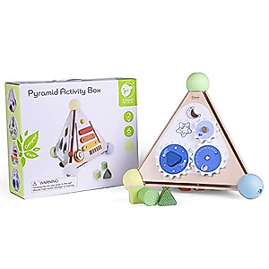 Classic World Wooden Activity Cube, Black Discs, Mirror, Shape Sorter, Space Gear Activity Center for Baby