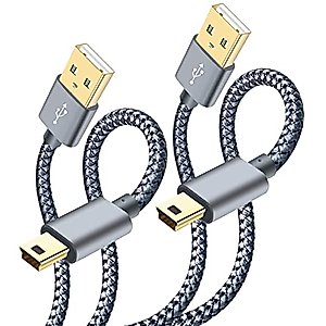SIOCEN Mini USB Cable Braided 6ft, Type A Male to Mini-B Cable Charging Cord for Garmin Nuvi,PS3 Controller Charger,Mini USB 2.0 Power Data Wire for GoPro Hero 3 4,Canon Camera,Dash Cam,MP3 Player