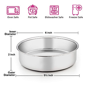 E-far 6 Inch Cake Pan Set of 3, Stainless Steel Round Smash Cake Baking Pans Tins, Non-Toxic & Healthy, Mirror Finish & Dishwasher Safe