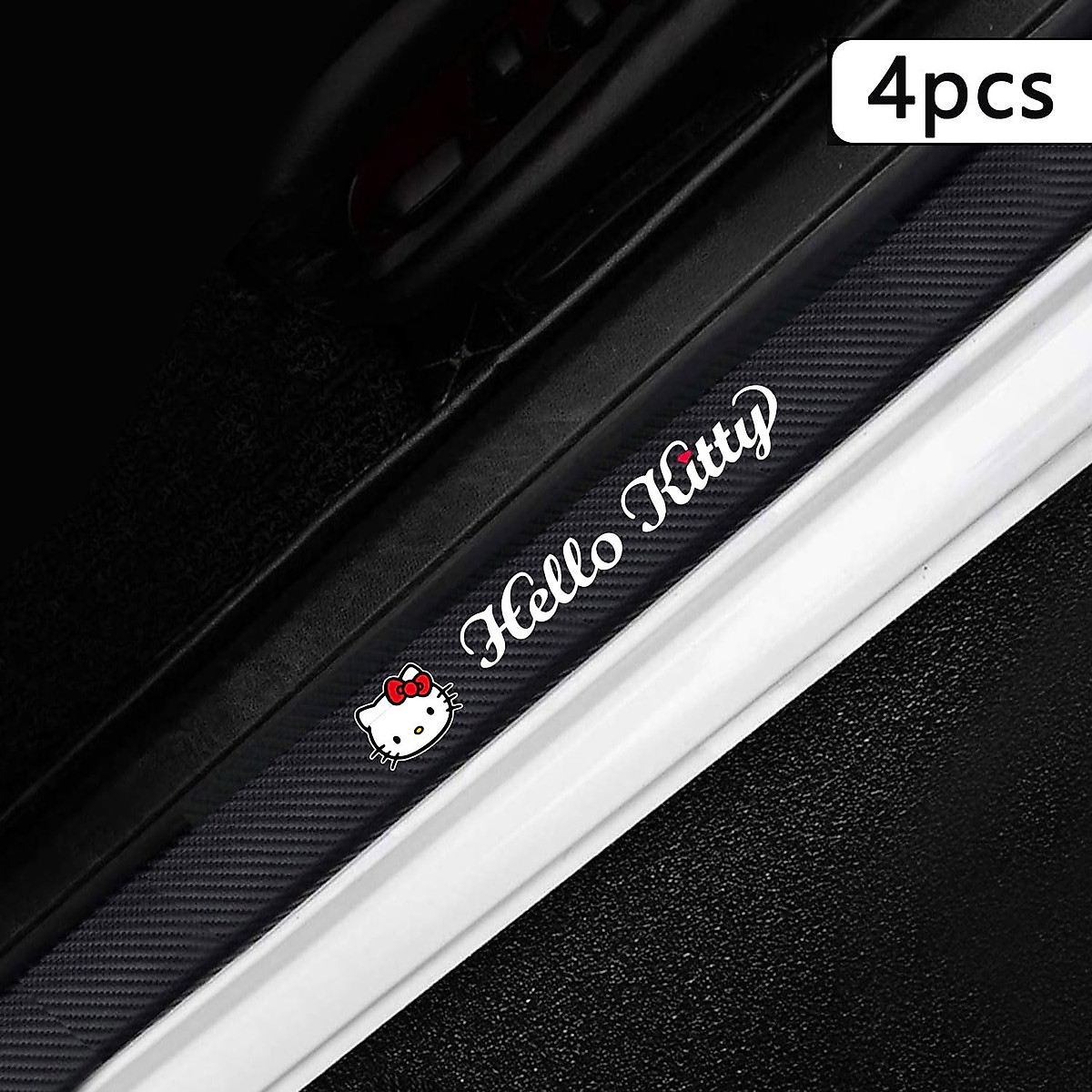 for Hello Kitty Fans Car Door Edge Guards Door Sill Protective Sticker,4PCS Carbon Fiber Car Door Threshold Step Protective Film,Car Door Step Scratch Protector,Universal Fit for Toyota Jeep Audi