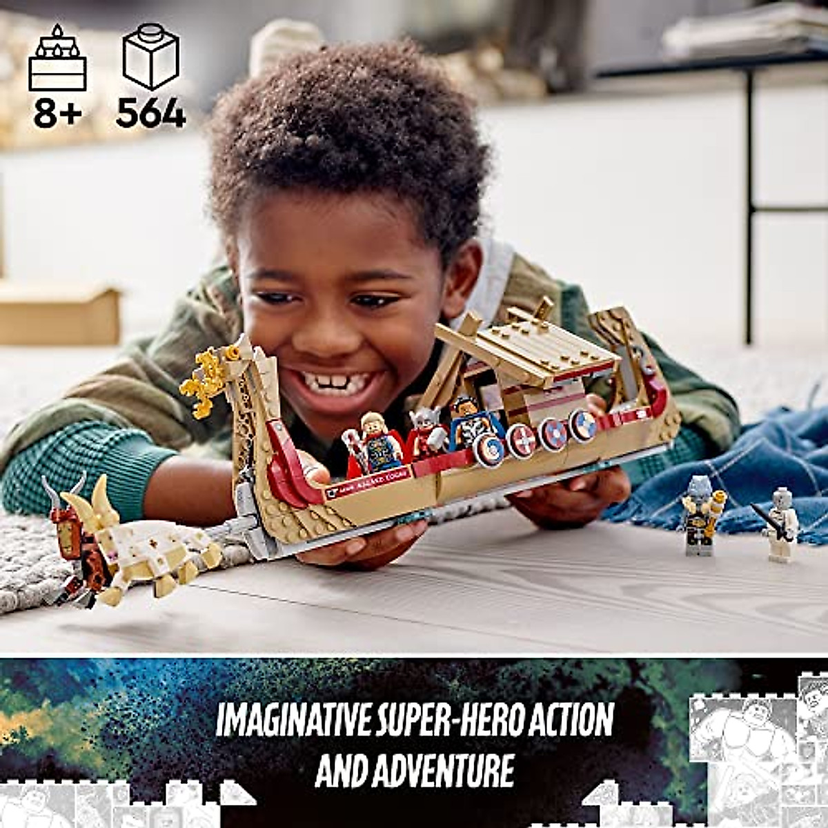 LEGO Marvel The Goat Boat 76208 Building Set - Thor Set with Toy Ship, Stormbreaker, and Movie Inspired Thor, Korg, and Valkyrie Minifigures, Avengers Gifts for Kids, Boys, and Girls Ages 8+