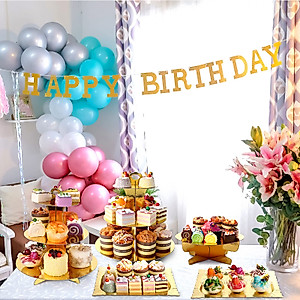 Zopeal 7 Pieces Cake Stand Set 3-Tier Cardboard Cupcake Stand 1-Tier Cake Stand Round Dessert Stand Rectangle Serving Tray Reusable Platters Cupcake Holders for Desserts Birthday Party(Gold)