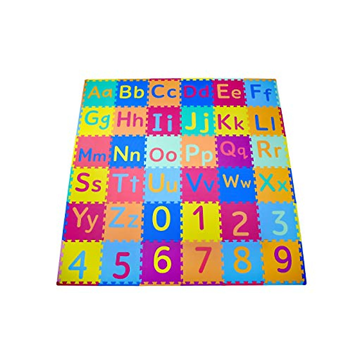 KC Cubs Soft & Safe Non-Toxic Children’s Interlocking Multicolor Exercise Puzzle Educational ABC Alphabet EVA Play Foam Mat for Kid’s Floor & Baby Nursery Room, 36 Tiles, 9 Colors, 54 Borders (EVA003)