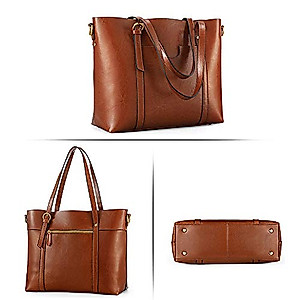 Kattee Genuine Leather Women Tote Bag Soft Handbags Vintage Shoulder Purses Fashion Top Handle Bag Large Capacity(Dark Brown)