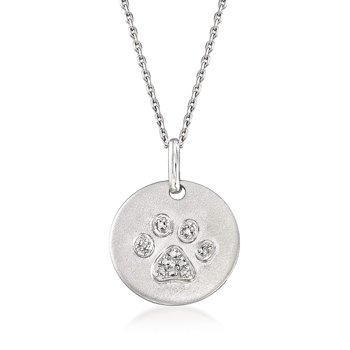 Ross-Simons Paw-Print Necklace With Diamond Accents in Sterling Silver. 16 inches