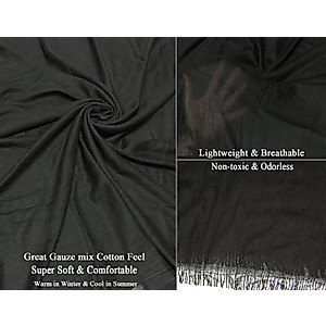 Gragengs Women Summer Scarfs Cotton Lightweight Large Long Gauze Shawl Beach Wrap Plain 75”×43” (Black)