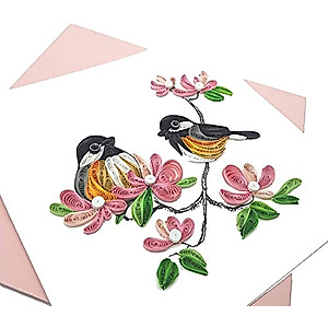 TUMYee Spring Birds and Flower, Quilling Card 3D Colorful Cute Holiday Card, Greeting Card Card for Valentine, Sympathy, Thinking Of You, Quilled Card for Christmas,Birthday,Anniversary, Friend Mom with Envelop(Blossoms and Birds)
