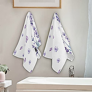 Lavender Flower Hand Towels Purple Butterfly Guest Towels Set of 2 Small Bath Towels Soft Dish Towels for Bathroom Kitchen Gym Decor
