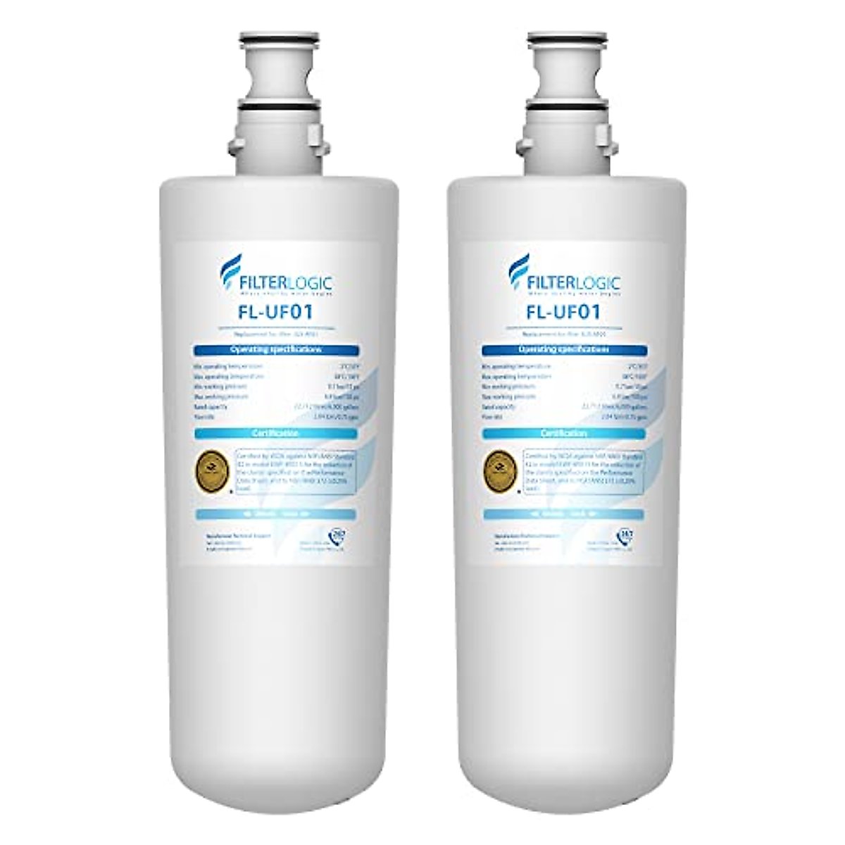Filterlogic 3US-AF01 Under Sink Water Filter, Replacement for Standard 3US-AF01, 3US-AS01, WHCF-SRC, WHCF-SUFC, WHCF-SUF, NSF/ANSI 42 Certified (Pack of 2)
