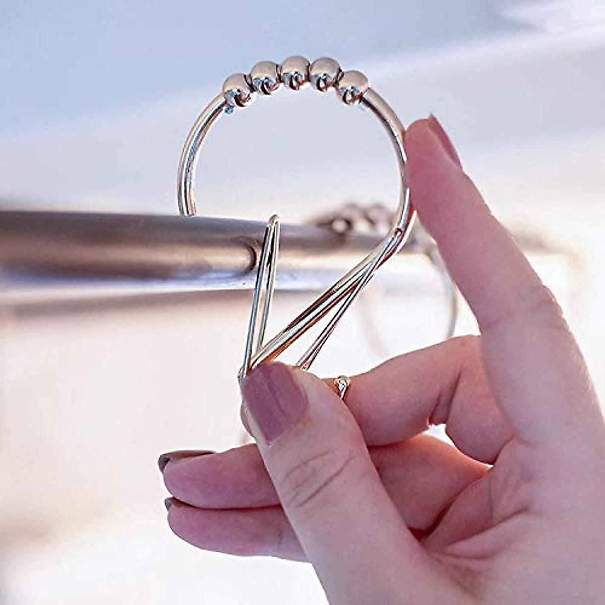Kent & West - Shower Curtain Hooks | Easy to Install | Patented Design | Chrome Finish | Metal Rollers | Glides with Ease | Spring Loaded Gates | Set of 12