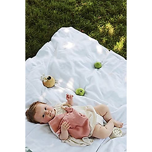 Marlowe & Co Organic Cotton Muslin Baby Blanket with Snap Closure, 100% Organic Cotton Muslin Lovey Blanket with Holder, Blanket Only (Peony)