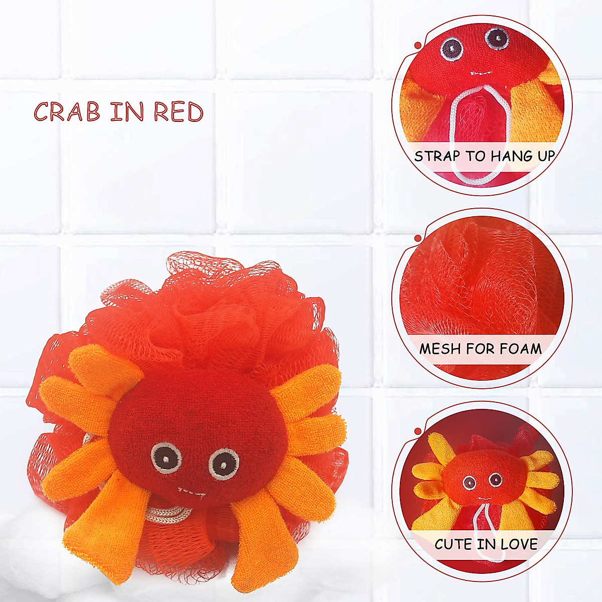 Bleu Bath (4 Pack) Lovely Animal Design Kids Exfoliating Bath Scrubber Body Scrubber Shower Ball for Baby Toddler Kids Gentle Exfoliating Bath Sponge Loofah Pouf in Colorful Design