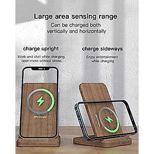 GAMDER Walnut Wood Wireless Charger,15W Max Double Coil Fast Wireless Charging Stand Compatible with iPhone 13/13 Pro Max/12/11/XR/X/8,AirPods Pro,Samsung S22/S21/Note 20 Ultra(No Adapter) (Brown)