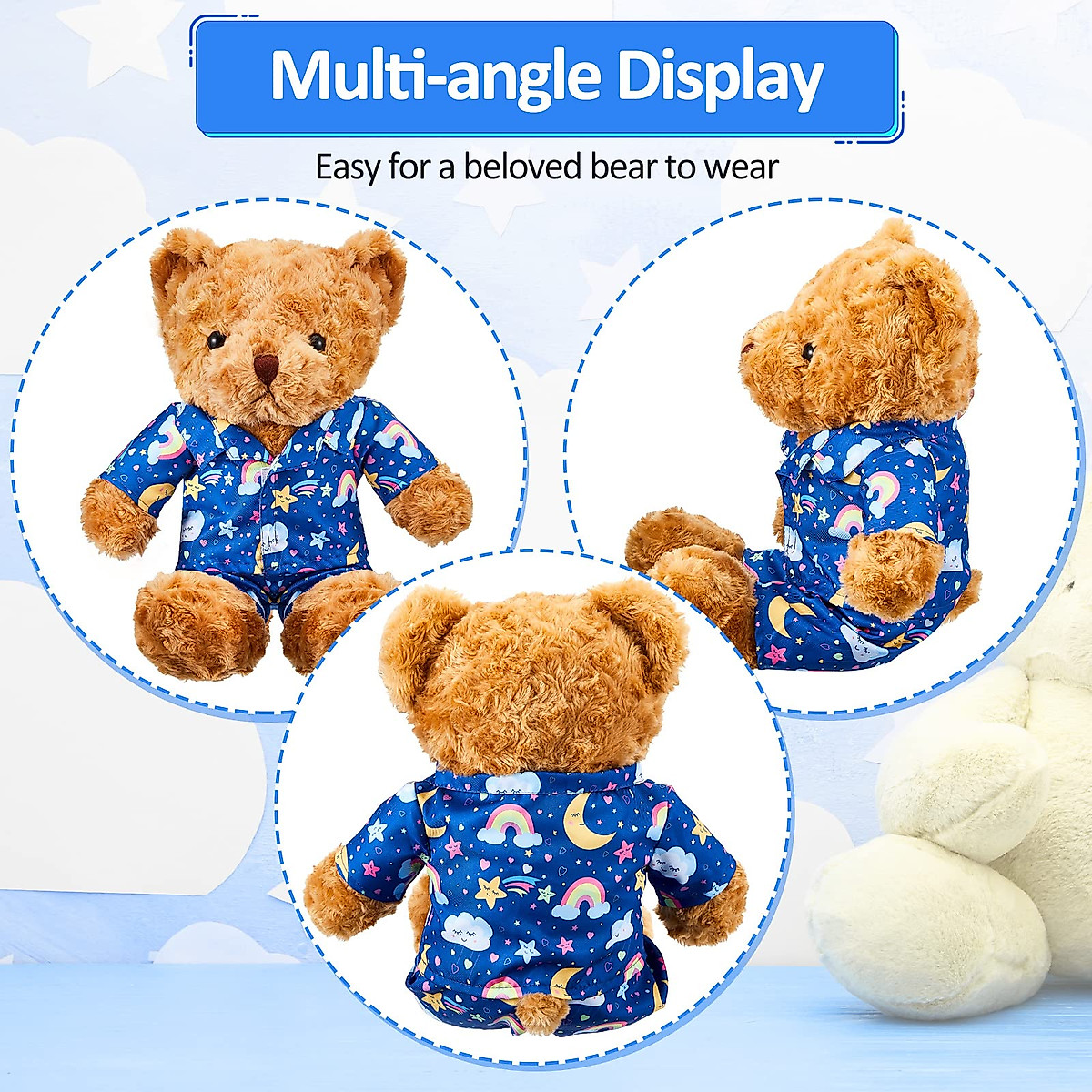 Civaner 2 Pack Blue and Pink Bear Clothes Outfit, Fit Most 12-16 Inch Bears Stuffed Animal Pajamas Plushie Clothes for Stuffed Animals, Pre-Kindergarten Toys(Rainbow Style)