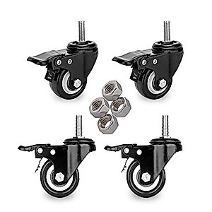 2" Stem Caster Wheels with Safety Dual Locking 600Lbs Heavy Duty Threaded Stem Casters No Noise Swivel Castors with Brakes 3/8"- 16 x 1" (Set of 4)