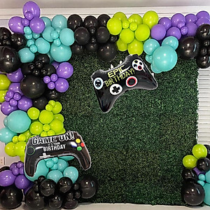 D-BUPU Video Game Balloon Garland Kit for Birthday,Tiffany Blue Black Purple Green Balloons with Game Foil Balloons Arch for Game Party Supplies Gamer Decorations