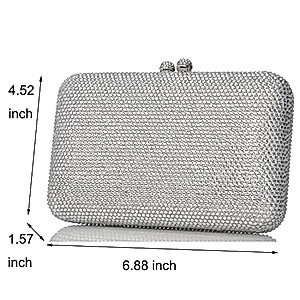 Sparkling Rhinestone Evening Bag Full Crystal Clutch Bag for Women Chic Formal Party Wedding Bridal Promp (Silver)
