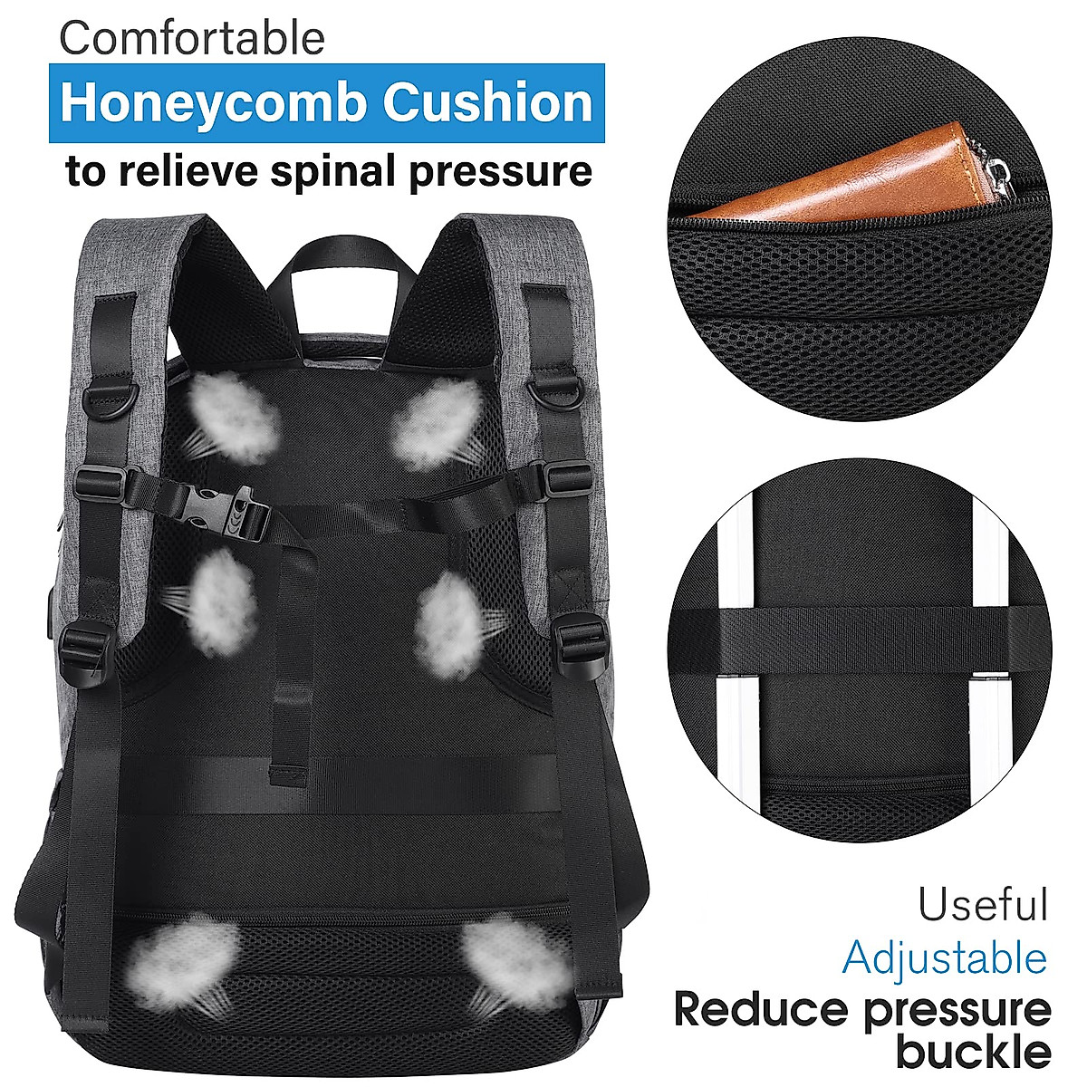 Bookbag School Backpack, Travel Backpack Anti Theft Laptop Backpack with USB Charging Port Water Resistant College Fits 15.6 Inch Notebook Over 3 Years Old