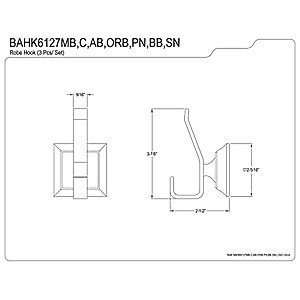 Kingston Brass BAHK6127MB Monarch 3-Piece Bathroom Robe Towel Hook, Matte Black