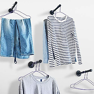 Industrial Black Iron Pipe Shelf Brackets –12 Inch Set of 6, Heavy Duty Rustic Floating Shelf Bracket, Clothing Rack, Coated Finish, Hardware Included