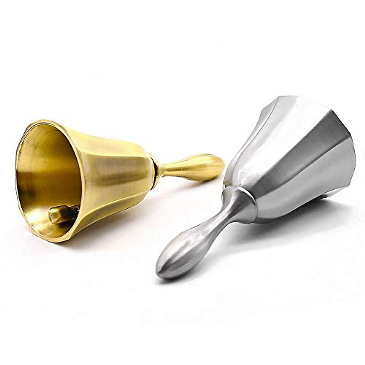 DomeStar Hand Bell, 2PCS Call Bell Wedding Bell Dinner Bell Golden and Pewter Classroom Bell for Kids