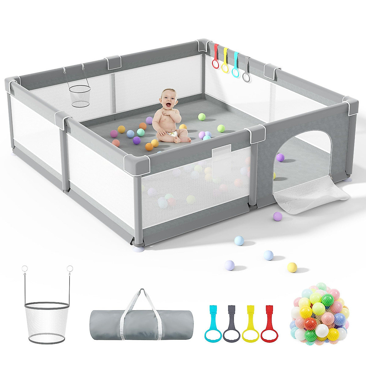 HEIZO Large Baby Playpen for Babies and Toddlers, 71''x59'' Play Yard, Safety Baby Fence Area with Zipper Gate and Anti-Slip Base for Indoor & Outdoor Activity