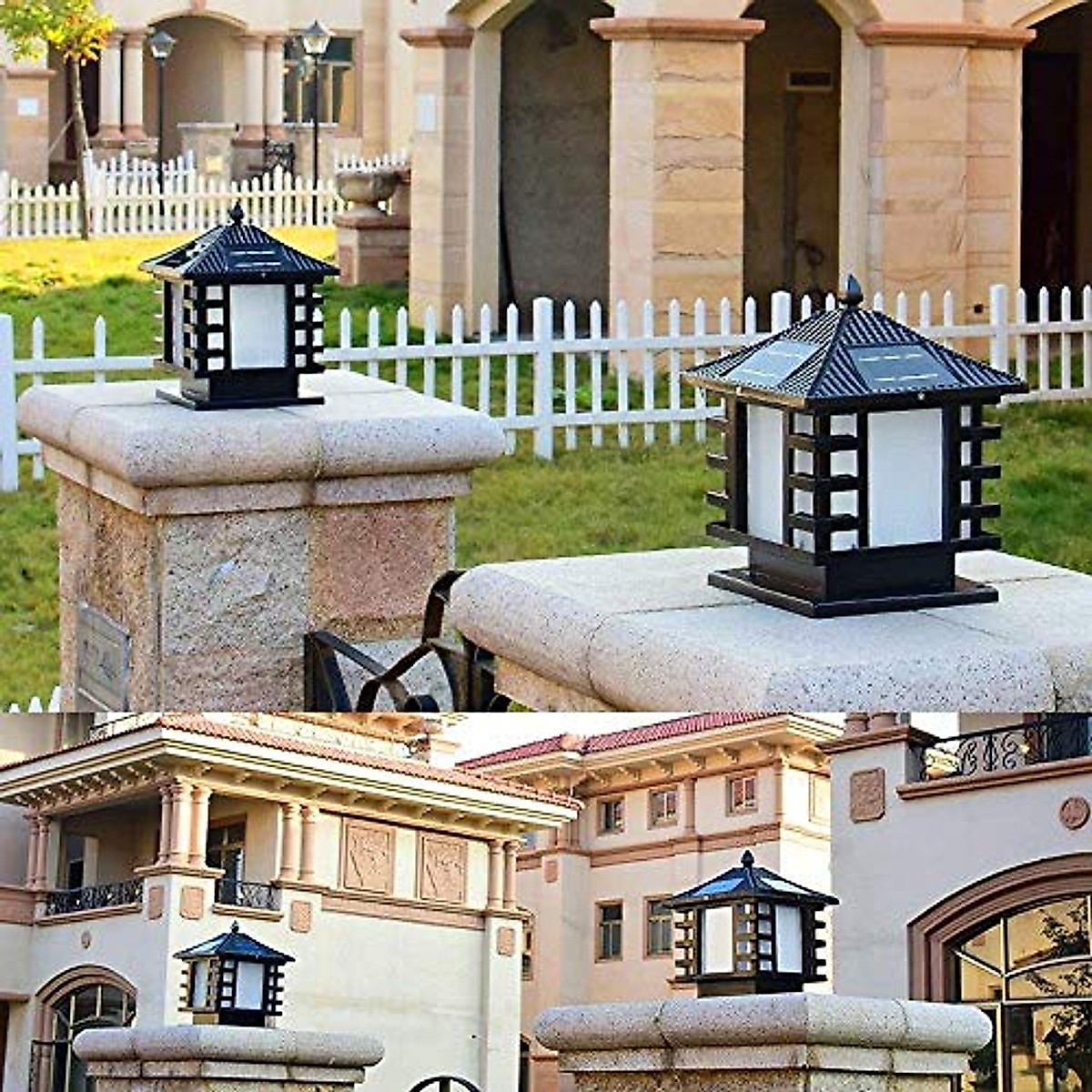 Solar Column Headlight Exterior Energy Saving LED Post Lantern Super Bright Garden Home Wall Light Street Antique Pillar Lamp Fixture
