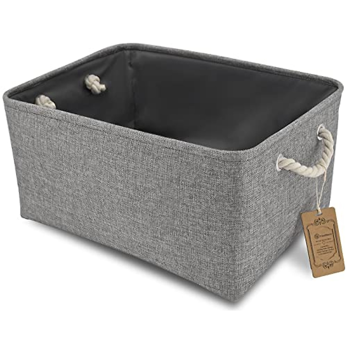 YeaBerr Storage Basket Bins, Large Foldable Fabric Storage Baskets with Handles for Clothes Toys Organizing Home Office Laundry Nursery Shelves, Baskets for Gifts Empty (Grey, 16.1x12.2x7.9 inch)