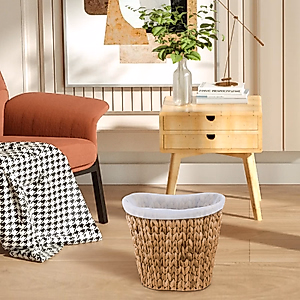 Micsci Wicker Waste Basket, Handwoven Water Hyacinth Trash Can, Wicker Trash Basket with Built-in Handles,Wicker Garbage Can for Bathroom,Bedroom, Kitchen (1 Pack)