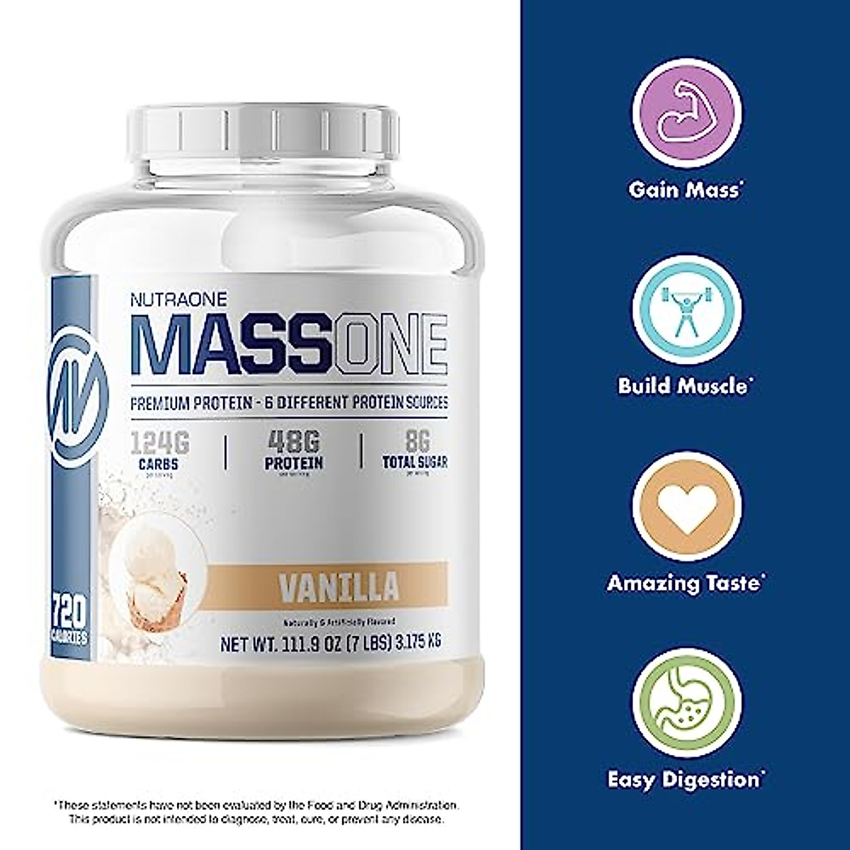 Massone Mass Gainer Protein Powder by NutraOne – Gain Weight Protein Meal Replacement (Gourmet Chocolate - 7 lbs.)