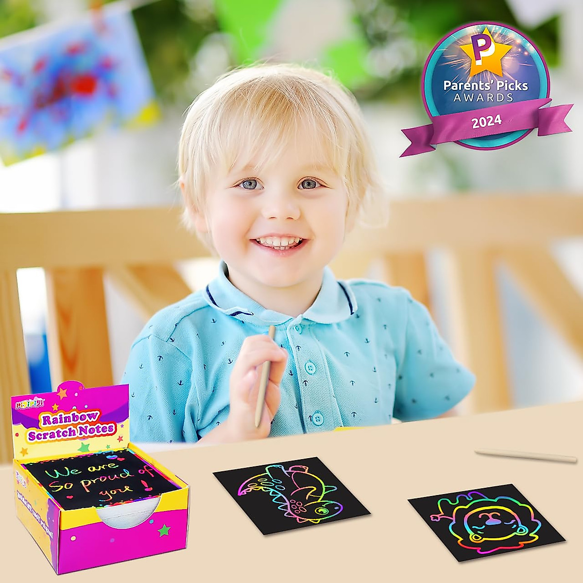 pigipigi Scratch Notes Art for Kids - 125 Mini Rainbow Scratch Paper Sheets with 5 Styluses Magic Scratch Crafts Art Supplies Kit for Girls Boys Toys Easter Games Party Favors Birthday